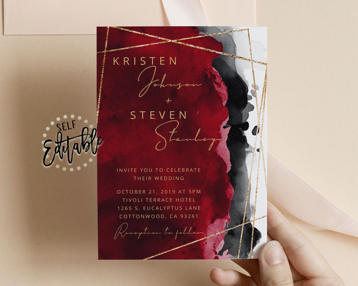 Gold Frame Red Watercolor Wedding Suite Geometric Frame Red - Etsy