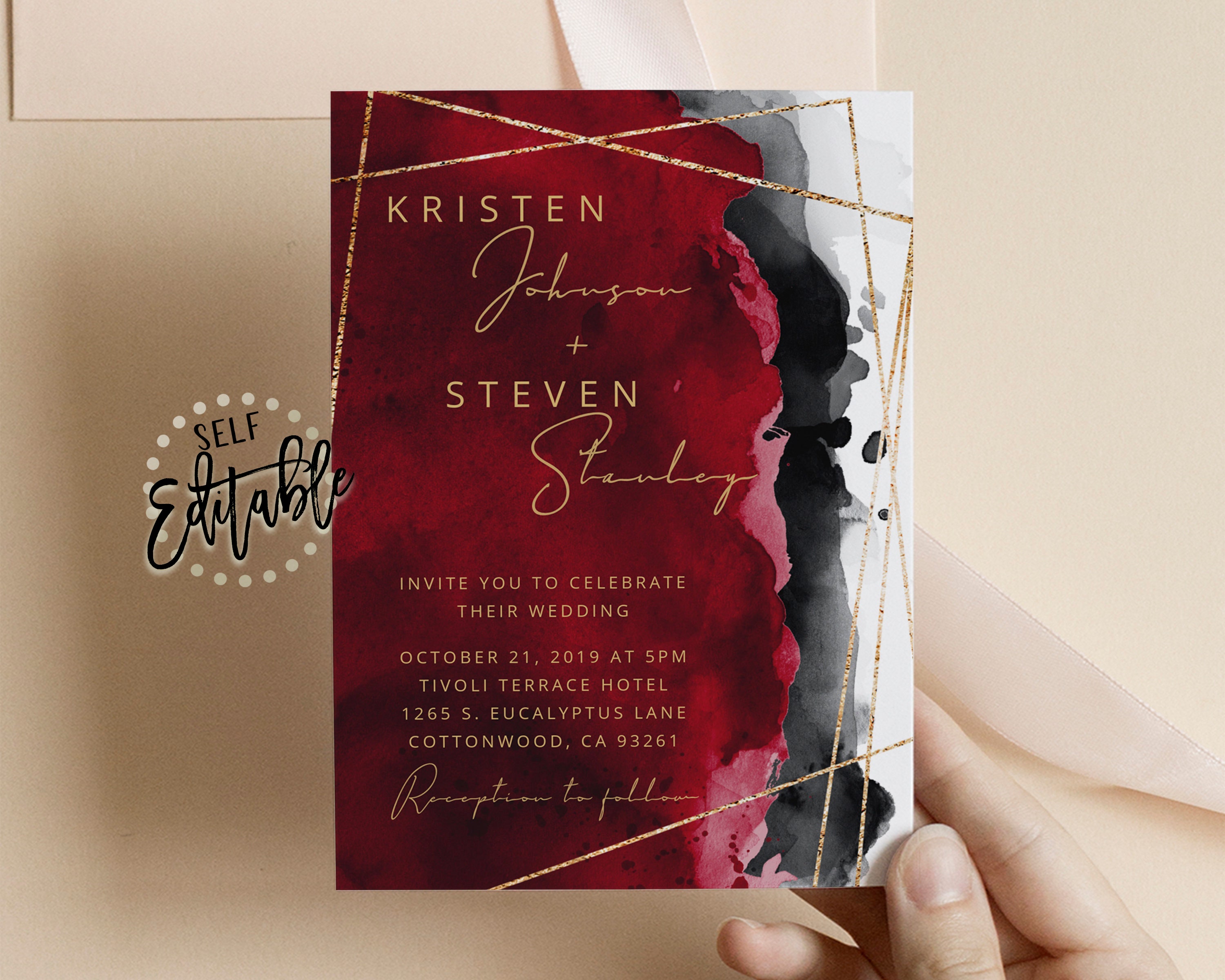 Gold Frame Red Watercolor Wedding Suite Geometric Frame Red - Etsy