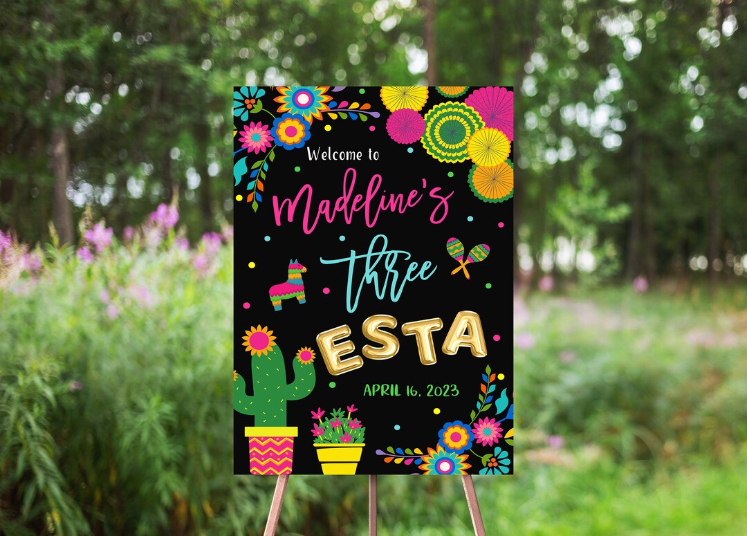 Three-esta Birthday Welcome Sign, 3rd Birthday, Let's Fiesta, Mexican ...