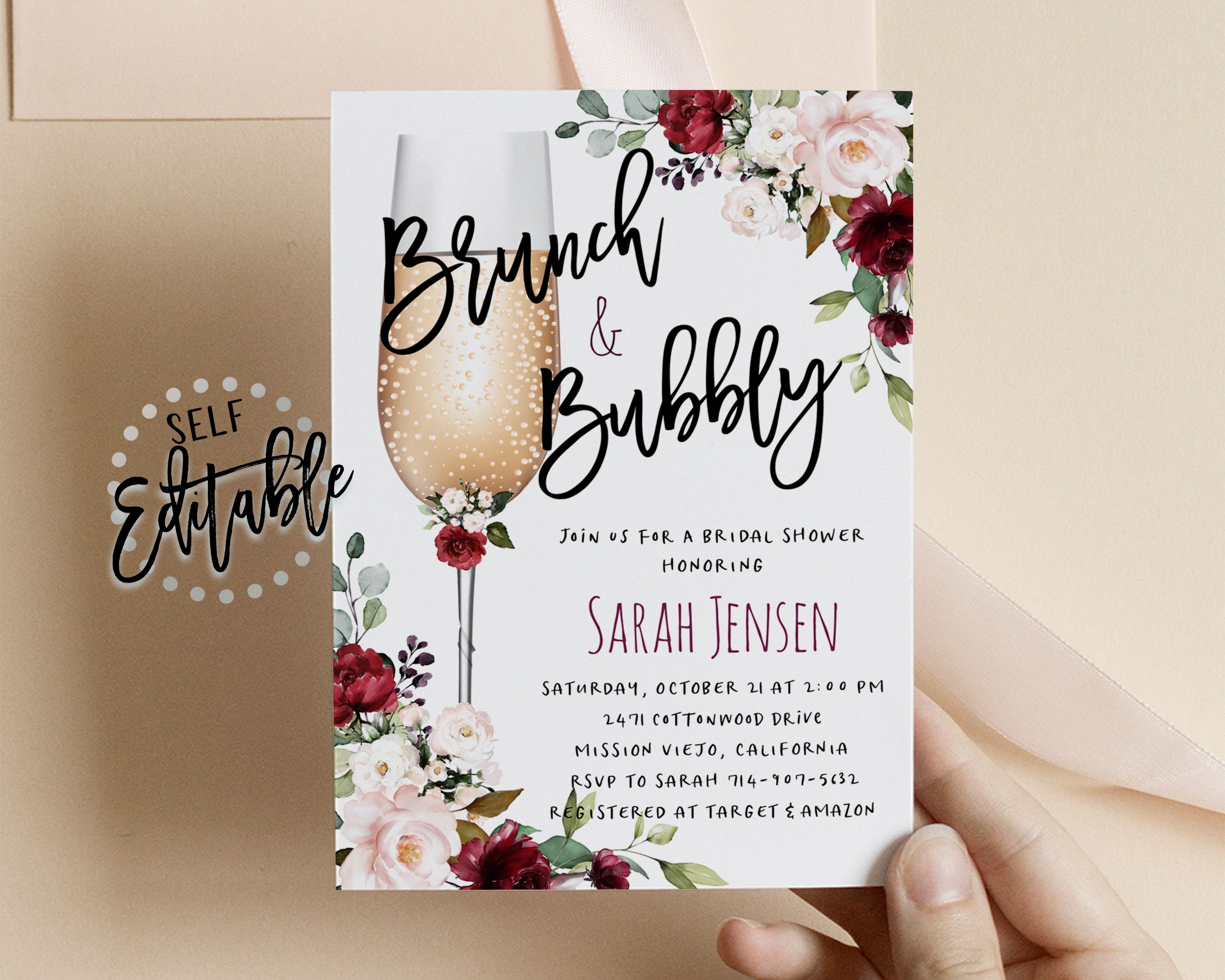 Bridal Shower Brunch And Bubbly Phone EvitePrintable Invite | Etsy