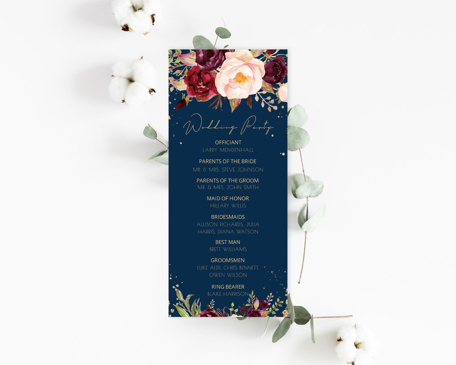 Editable Wedding Timeline Burgundy Marsala Floral Navy Blue | Etsy