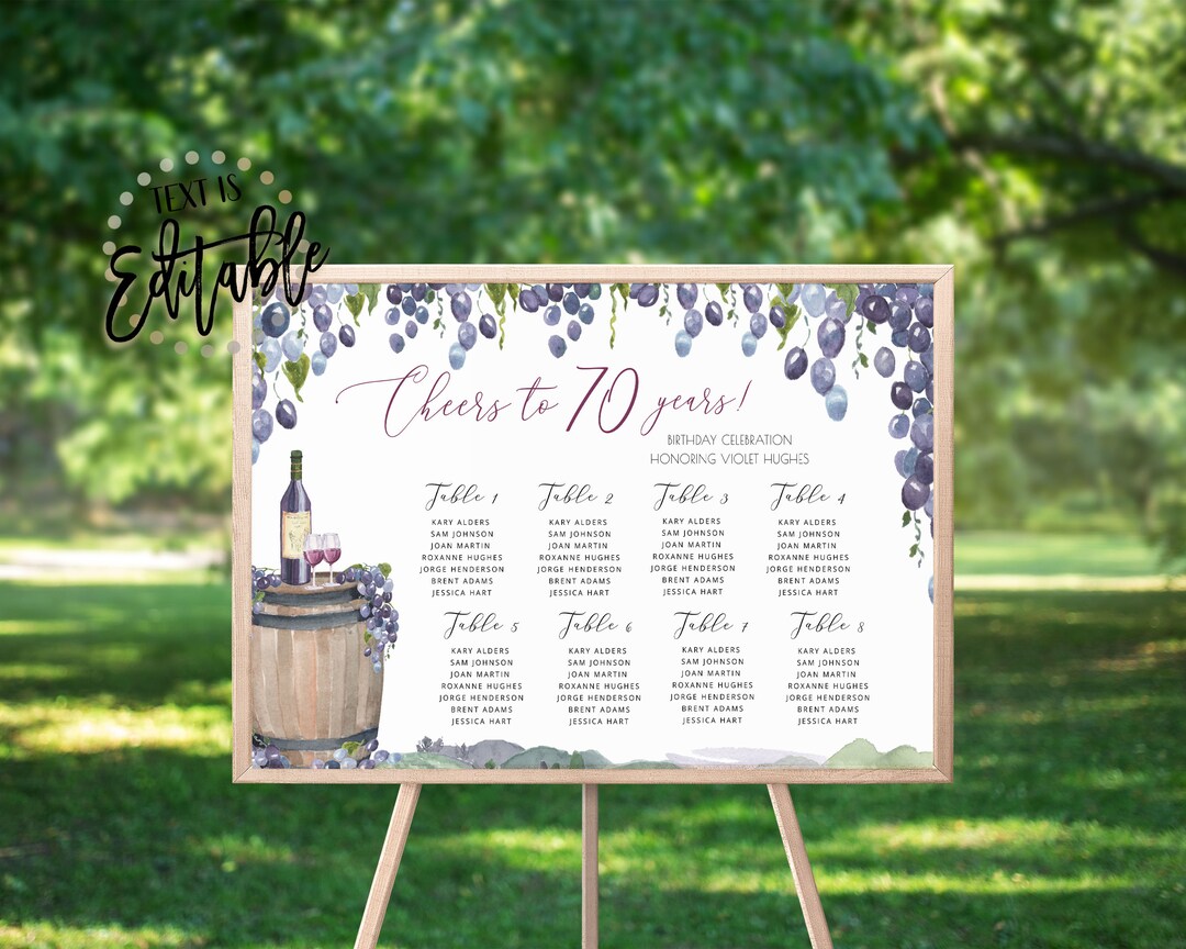 Winery Themed Seating Chart, Table Numbers, EDITABLE Seat Plan Sign ...