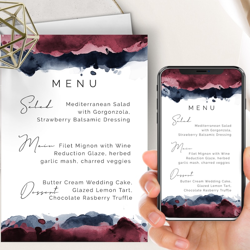 Watercolor Wedding Menu - Etsy