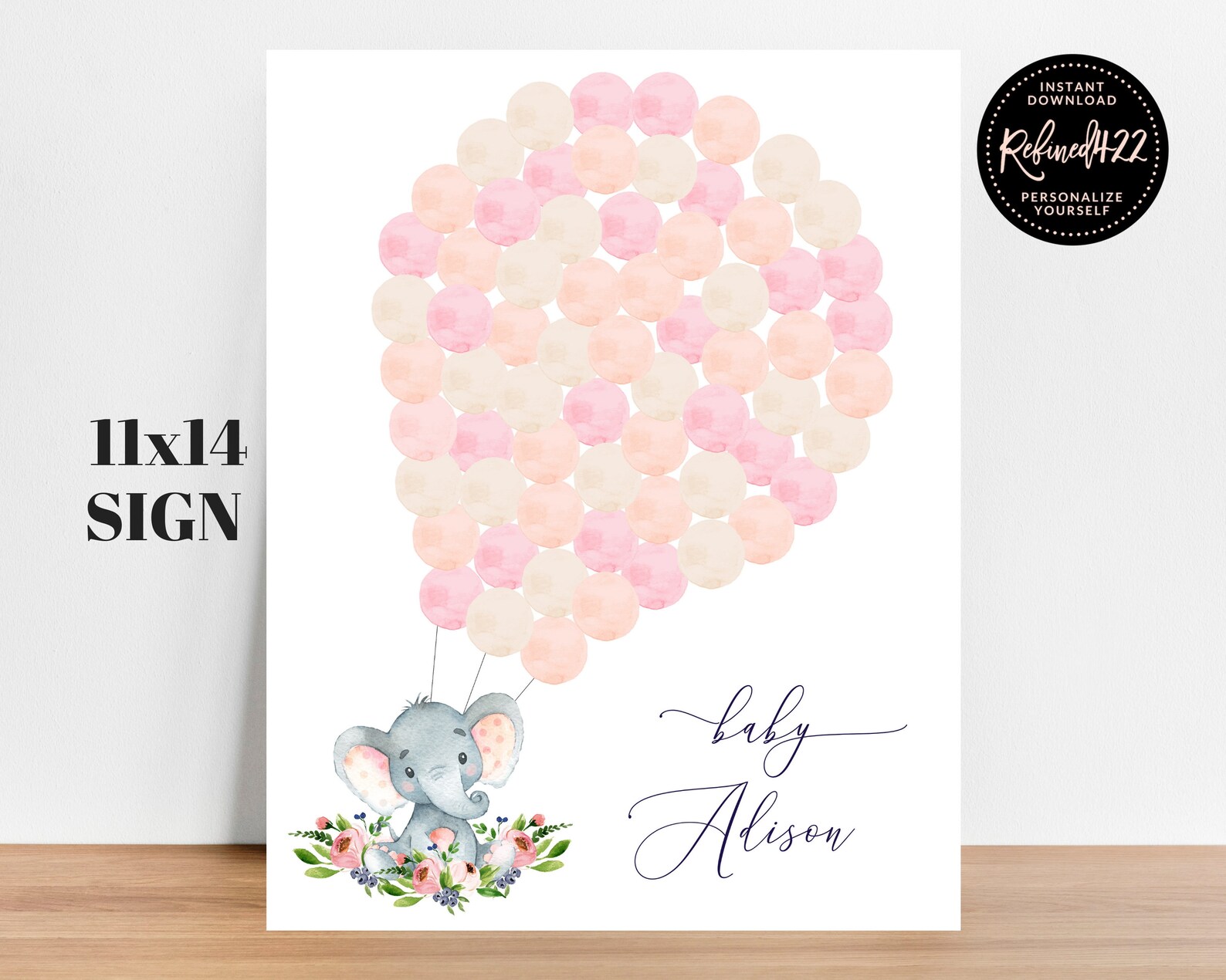 67 Balloons Hot Air Balloon Guestbook Poster Floral - Etsy