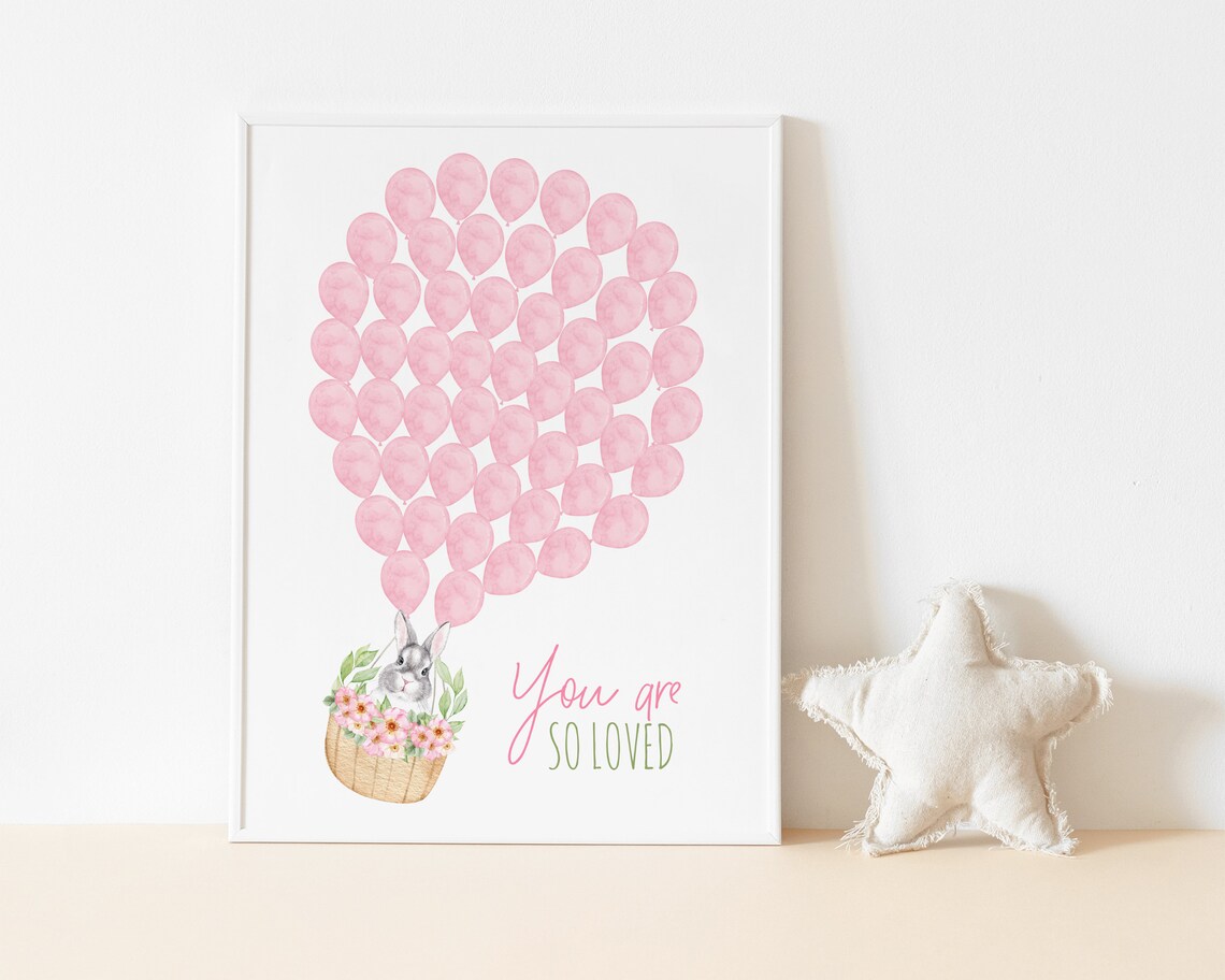 Bunny Rabbit Signature Guestbook Pink Balloon Guest Book - Etsy