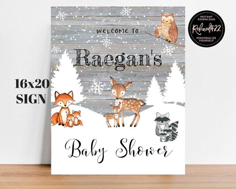 Rustic Winter Woodland Animals Welcome Sign Forest Animals | Etsy