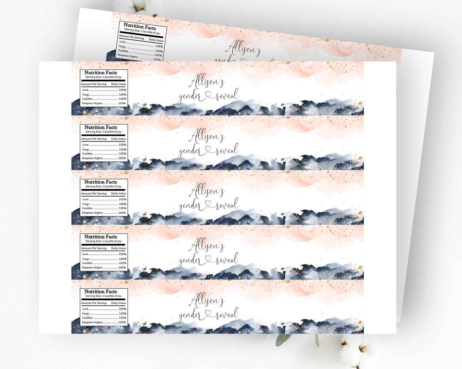 Blush and Navy Watercolor, Printable Water Bottle Labels, Gender Reveal ...