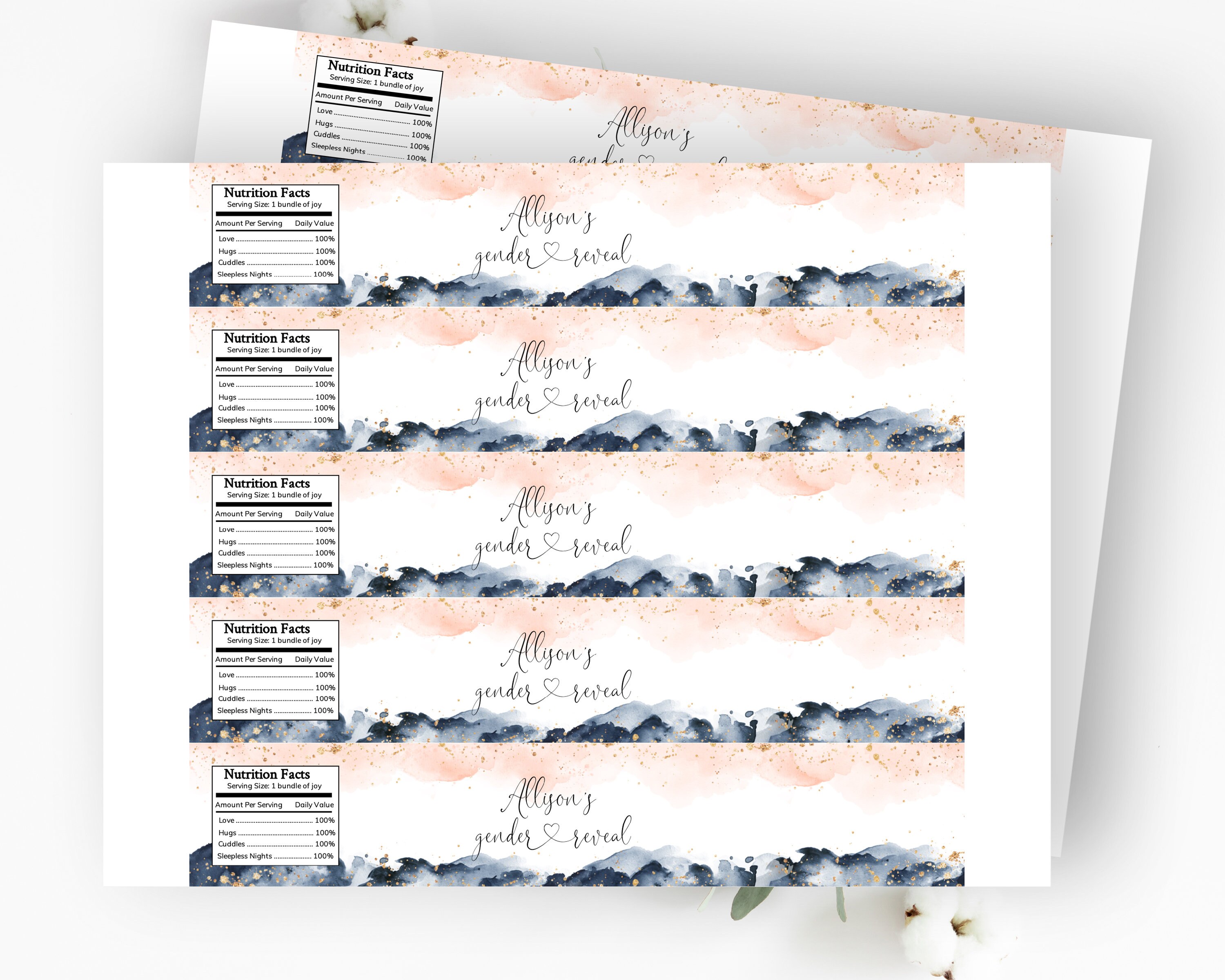 Blush and Navy Watercolor Printable Water Bottle Labels - Etsy