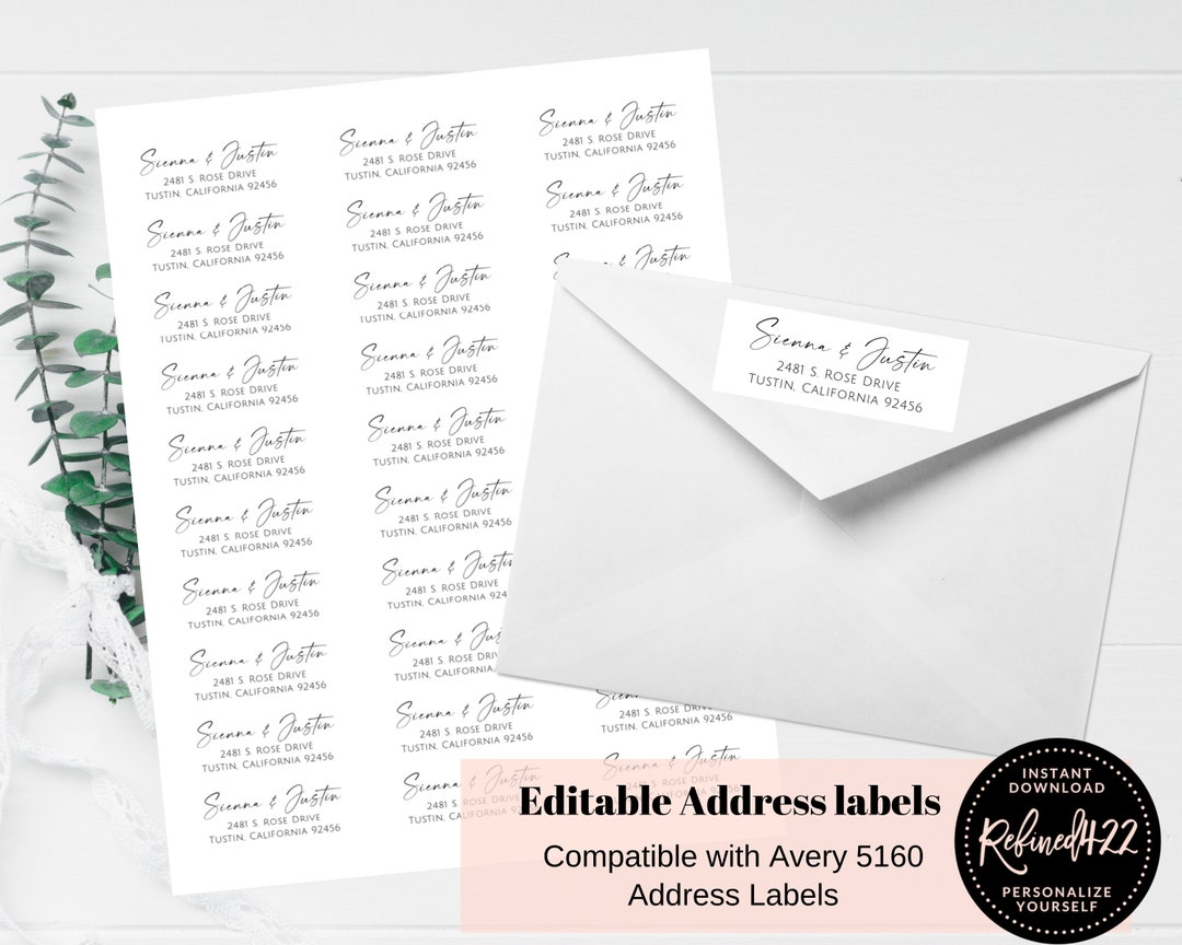 Return Address Labels, 1" X 2 5/8" Self-editable Avery Labels 5160 ...
