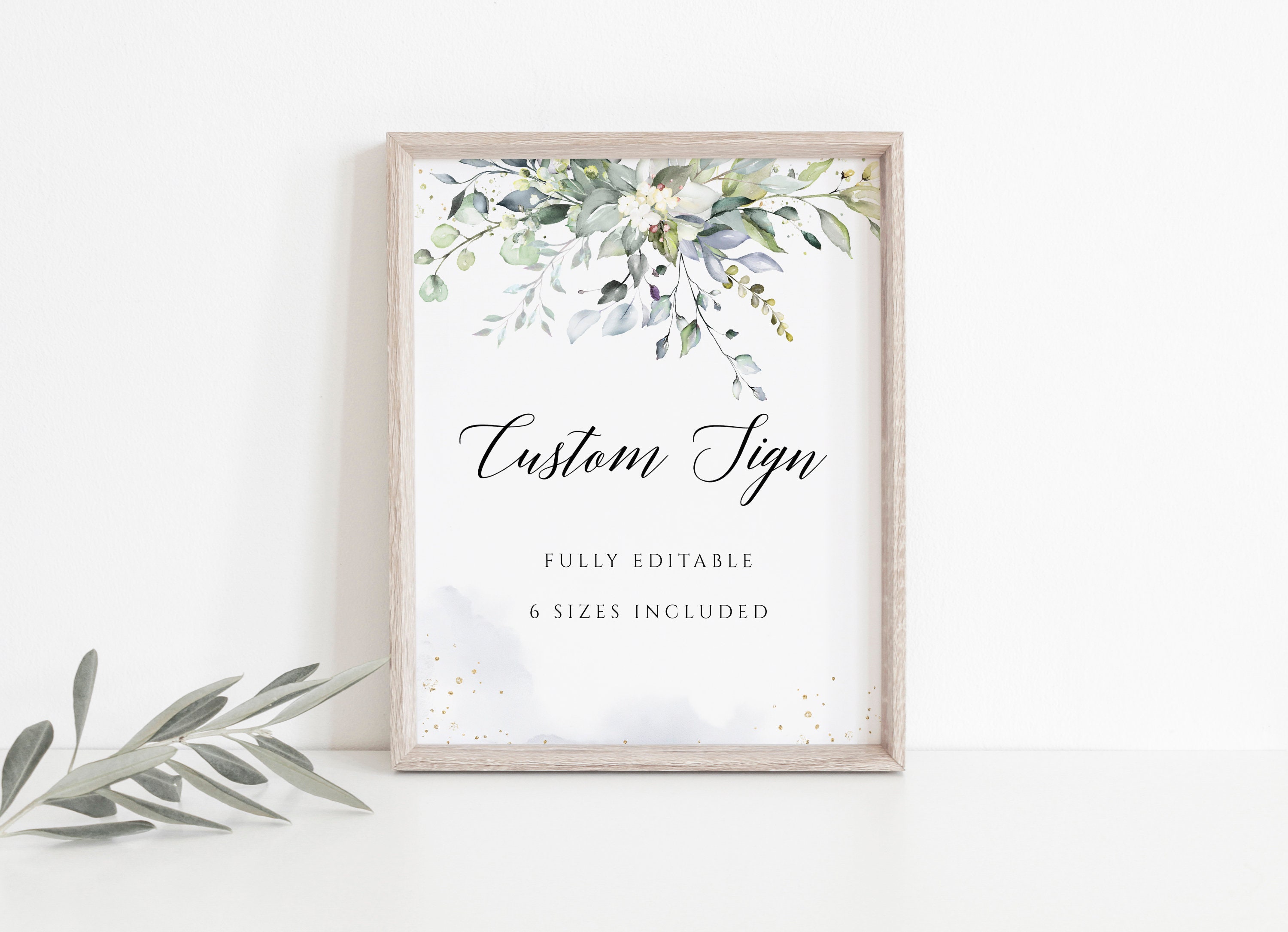 Wedding Sign Bundle, Self-editable Template, Dusty Blue Greenery ...