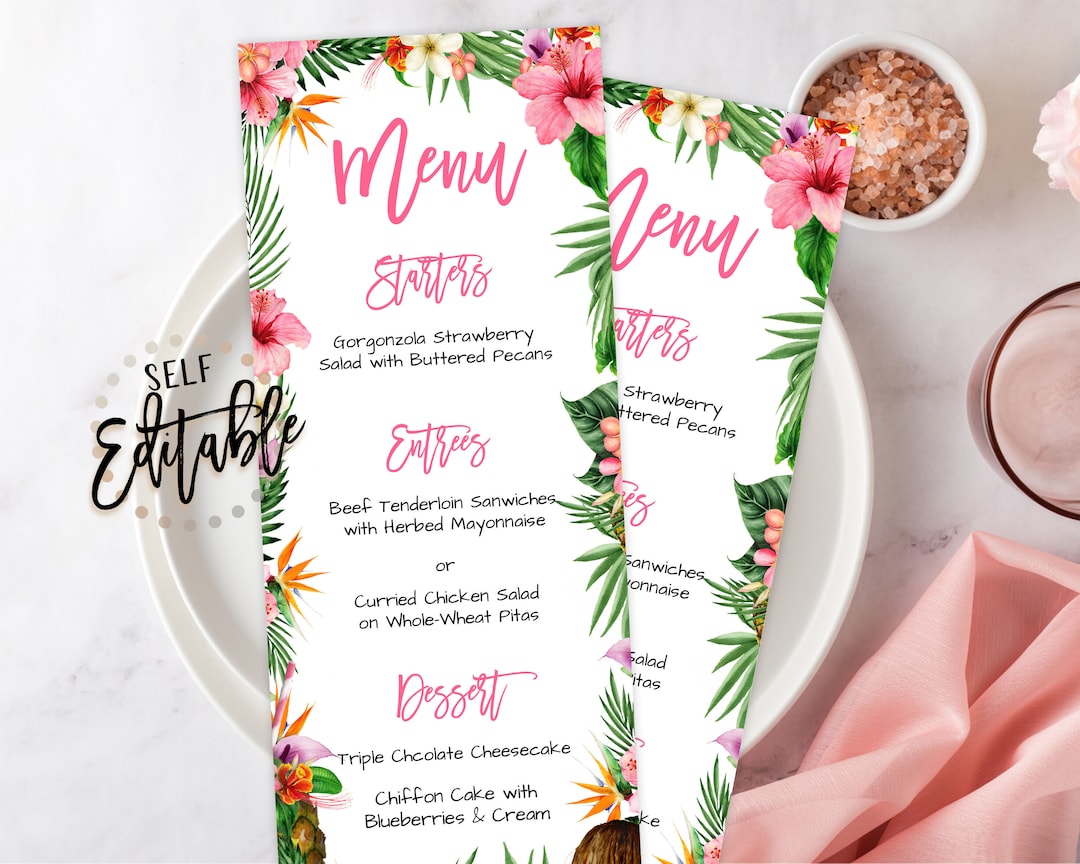Tropical Luau Menu Template, Aloha Baby Shower, DIY Editable Lunch ...