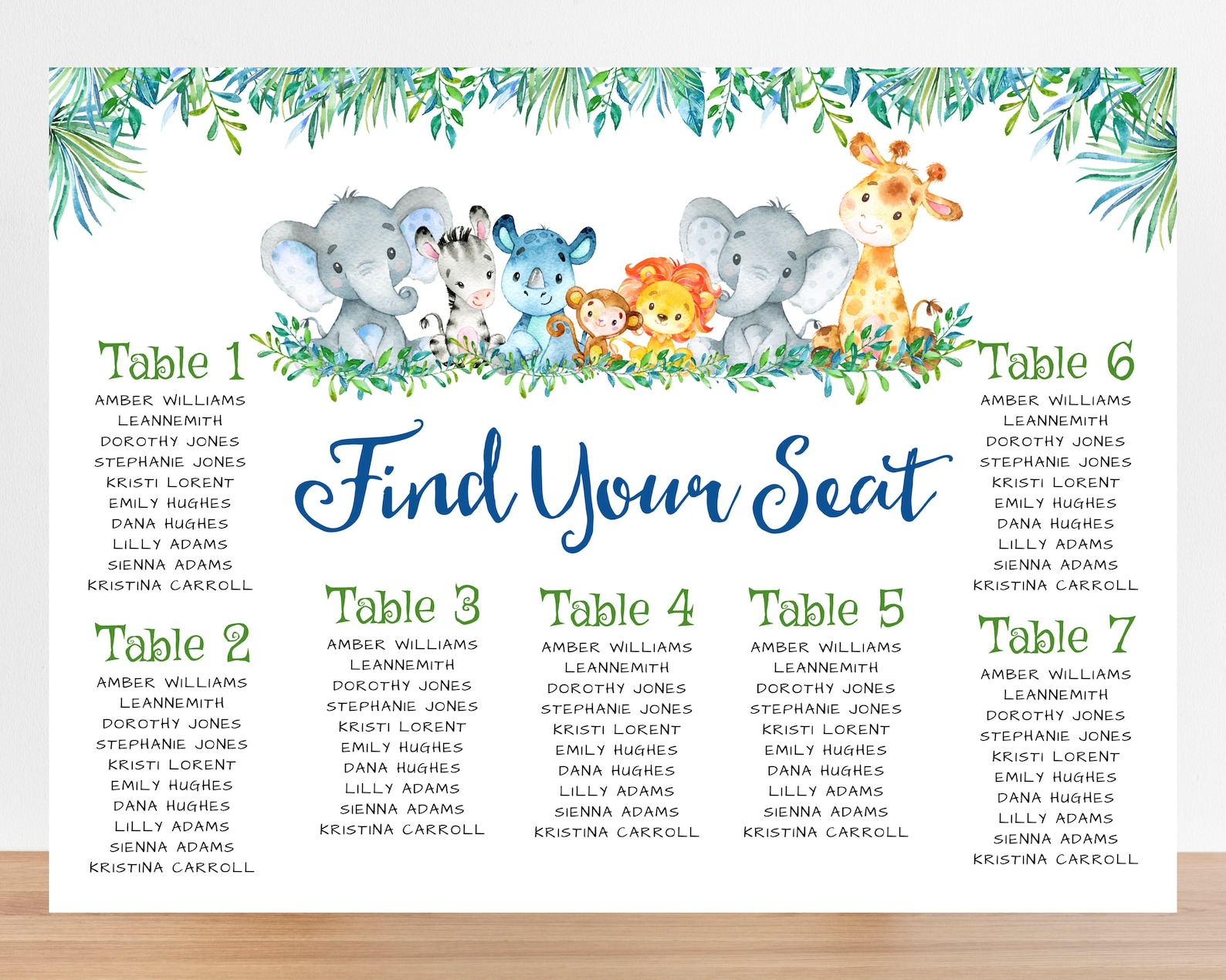 Safari Animals Seating Chart Baby Shower Table Seating Chart - Etsy