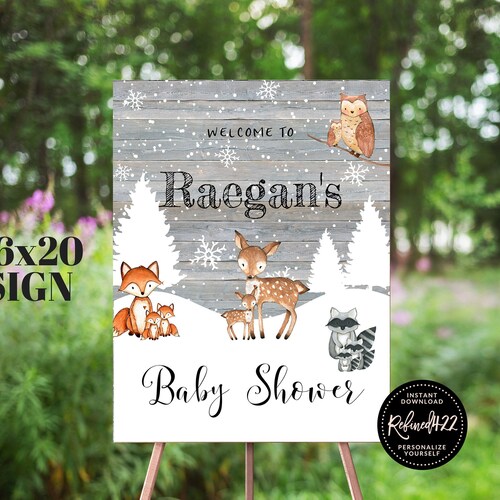 Rustic Winter Woodland Animals Welcome Sign Forest Animals - Etsy