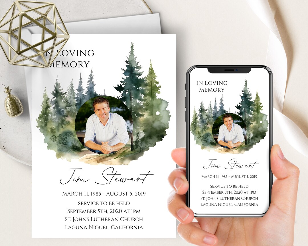 Outdoorsman Funeral Announcement, Memorial Service for Men, Nature ...