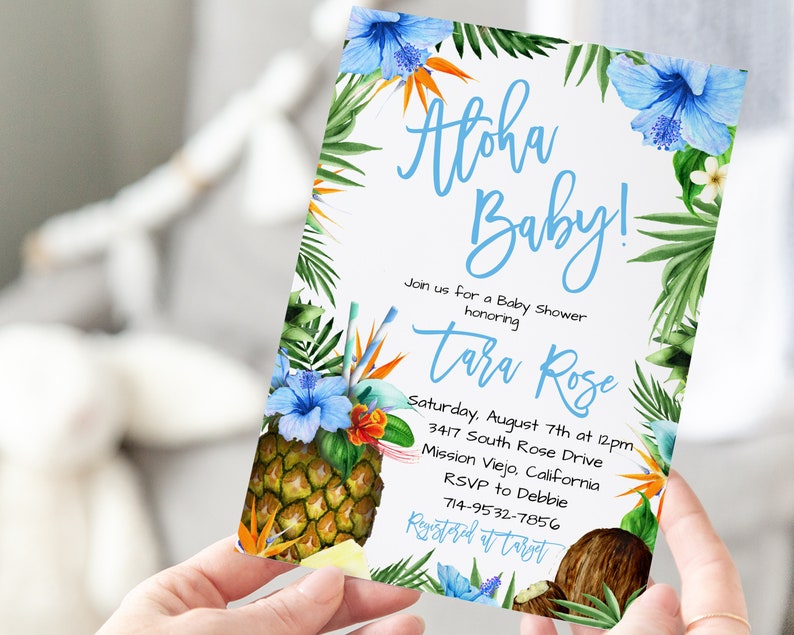 Boy Aloha Baby Shower Phone Eviteprintable Invite Blue | Etsy