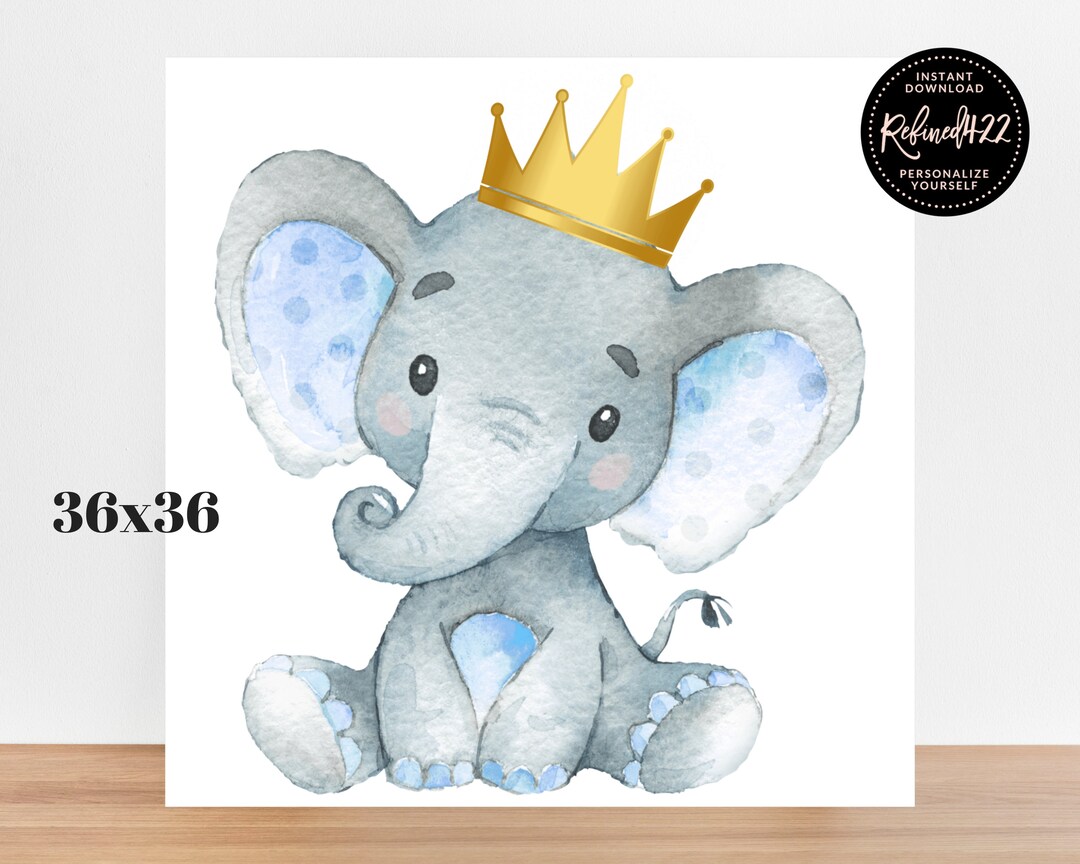 Prince Elephant Backdrop, Large Elephant Sign, Blue Boy Elephant Poster ...