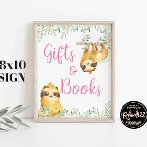 Sloth Gifts and Books Sign Editable Baby Shower Sign Sloth - Etsy
