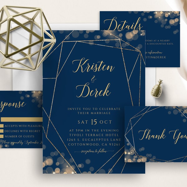 Gold Modern Wedding Invitation Template - Etsy
