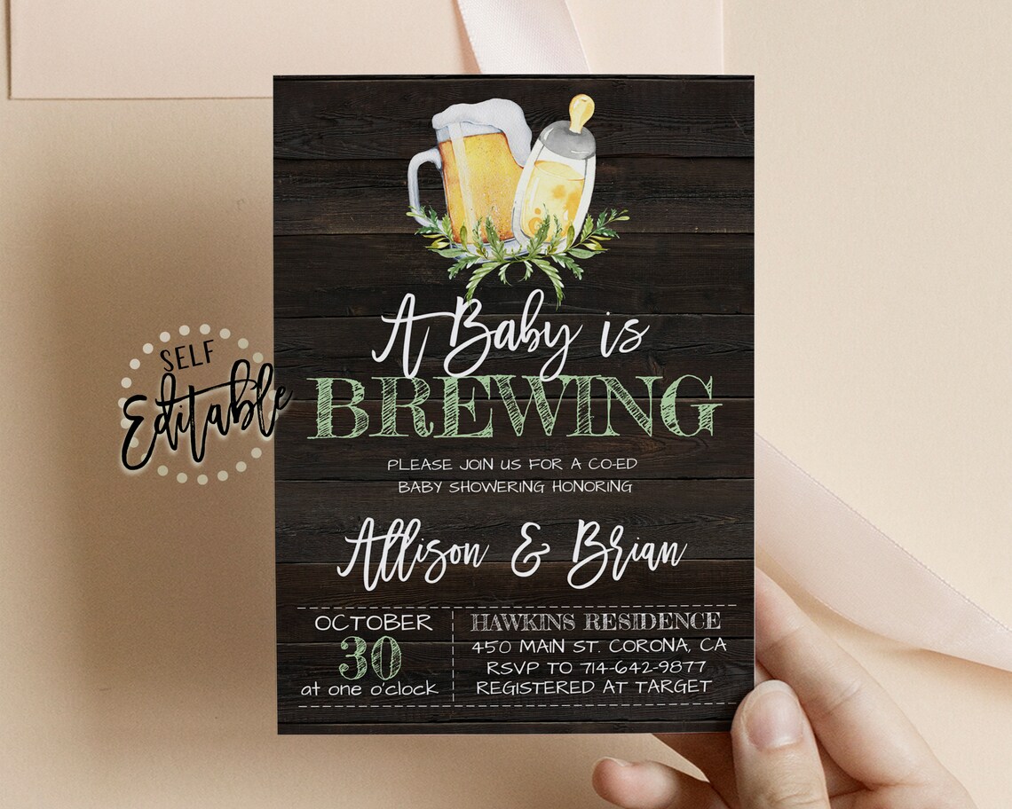 A Baby is Brewing Baby Shower Invitation, Beer Baby Shower Invite, Coed ...