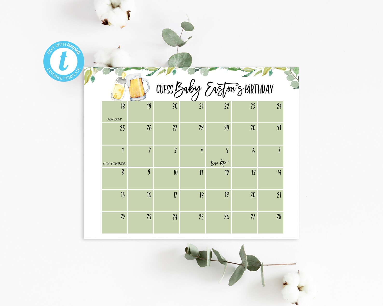 EDITABLE Predictions Due Date Calendar Baby is Brewing Guess - Etsy