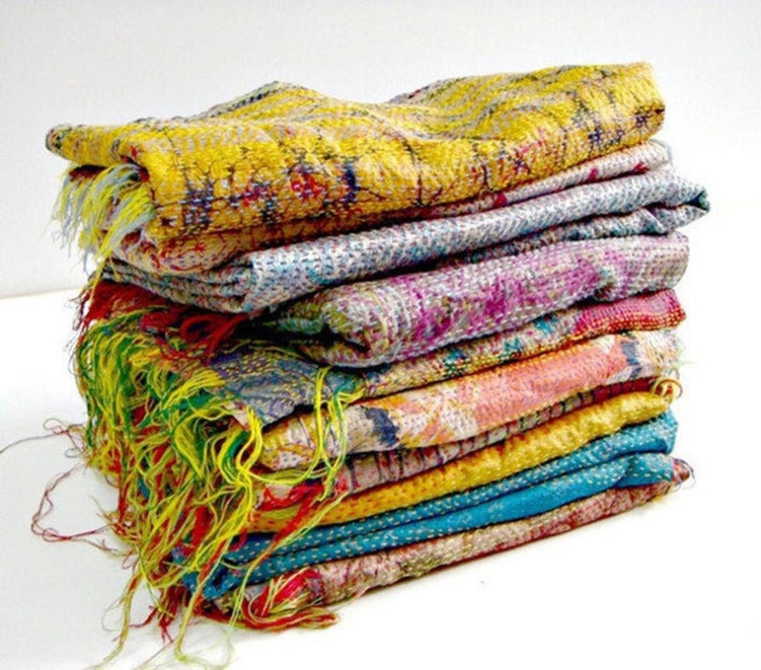 Traditional Silk Indian Vintage Scarf Scarves Kantha Stole Wrap Sari ...