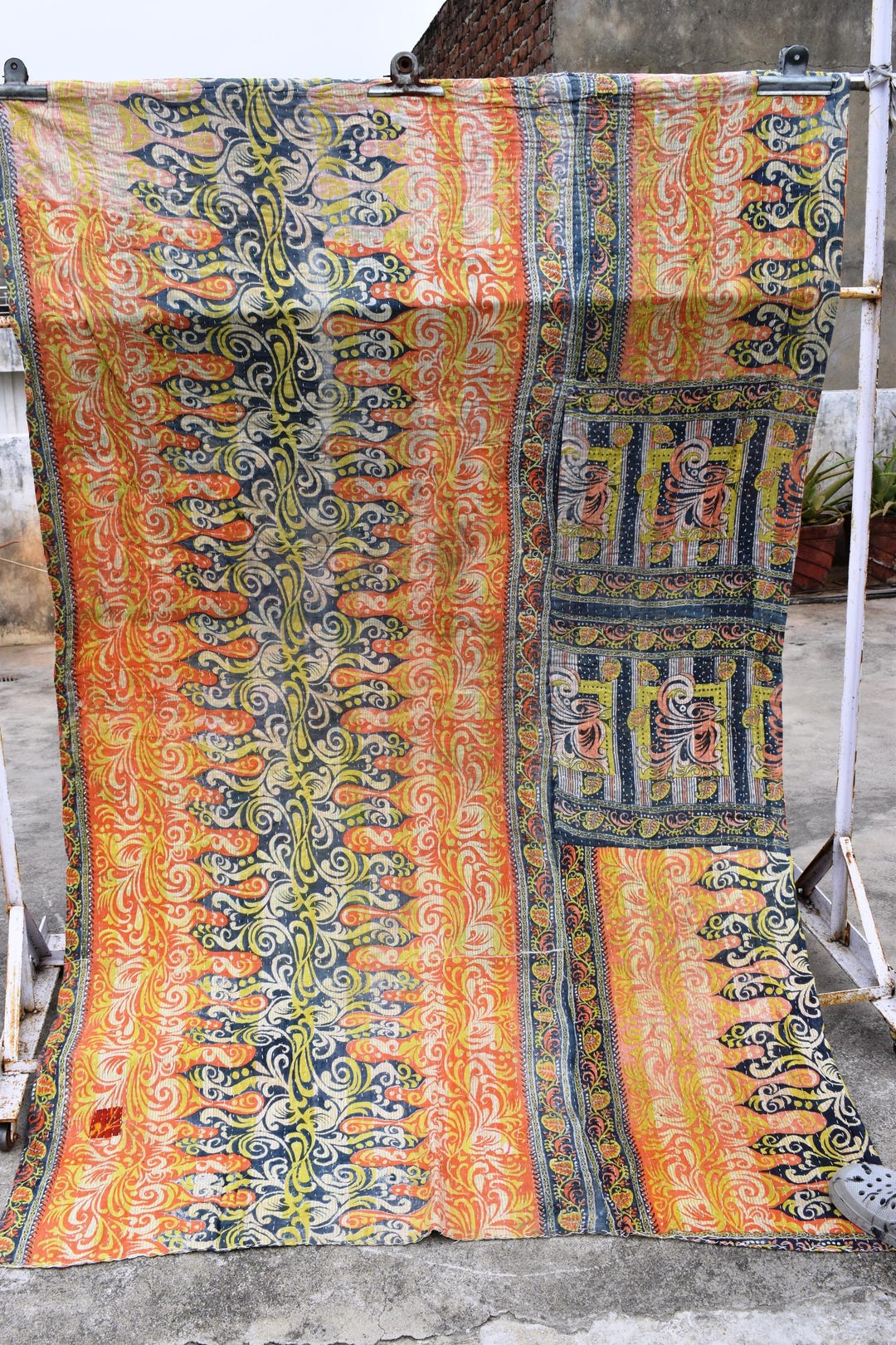 Indian Kantha Quilt Floral Print Bedspread Indian Bed Cover Printed ...