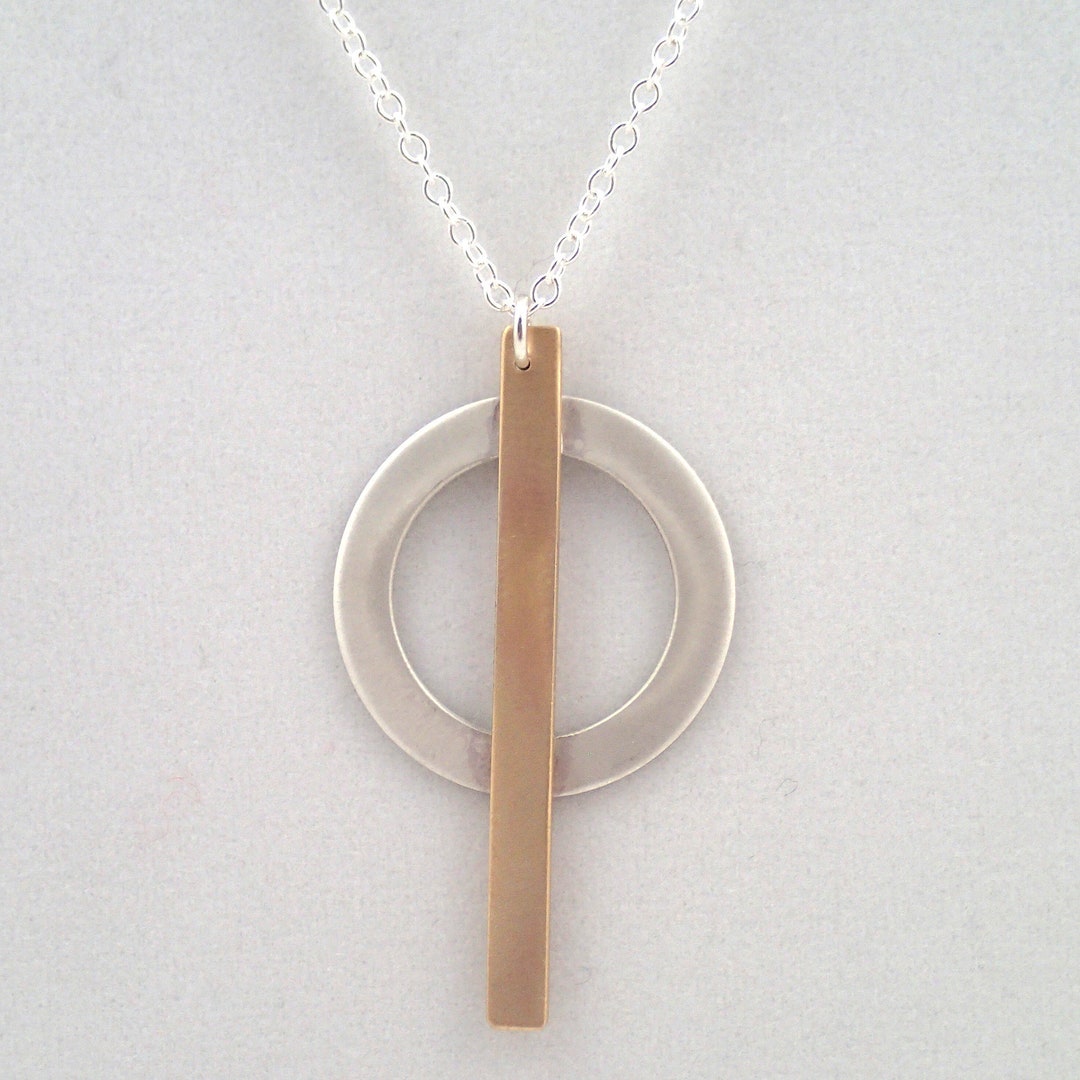 Ring and Bar Necklace in Silver and Brass - Etsy