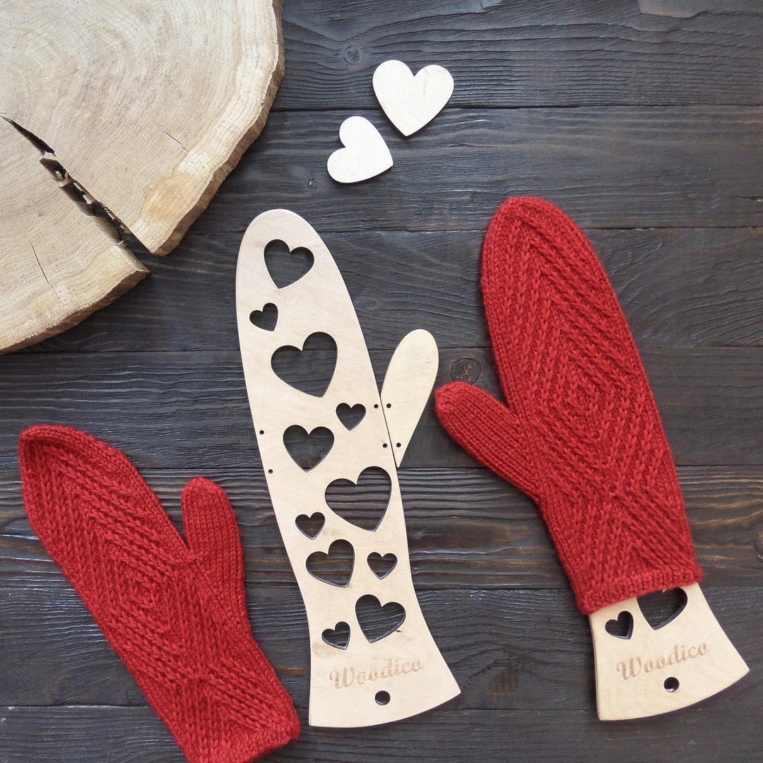 Wooden Mitten Blockers pair Hearts Knitting Gift Idea, Knitting Tool ...