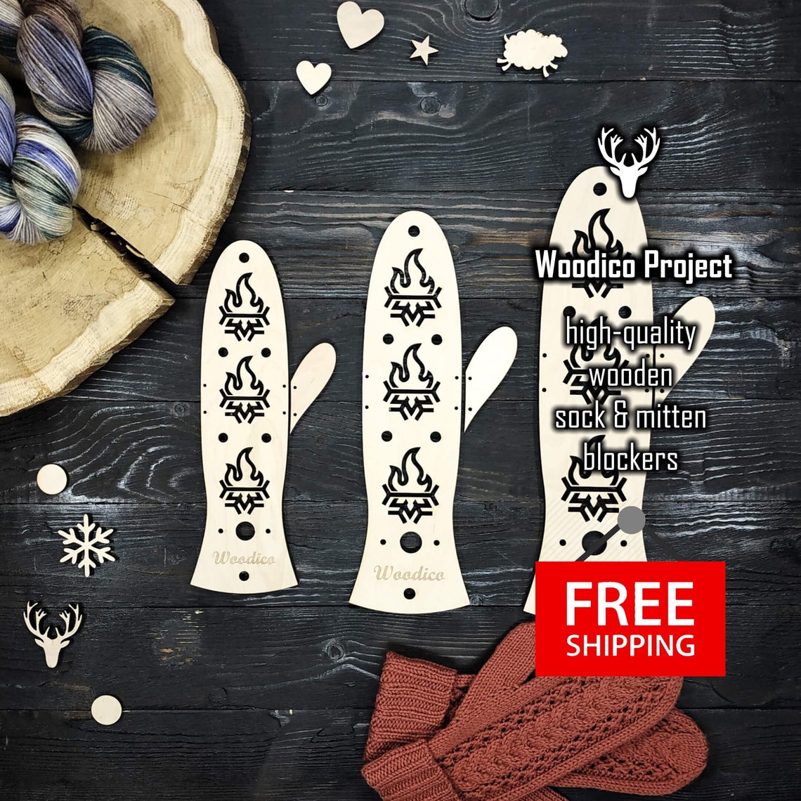 Wooden Mitten Blockers pair Hot&cold Knitting Gift Idea | Etsy