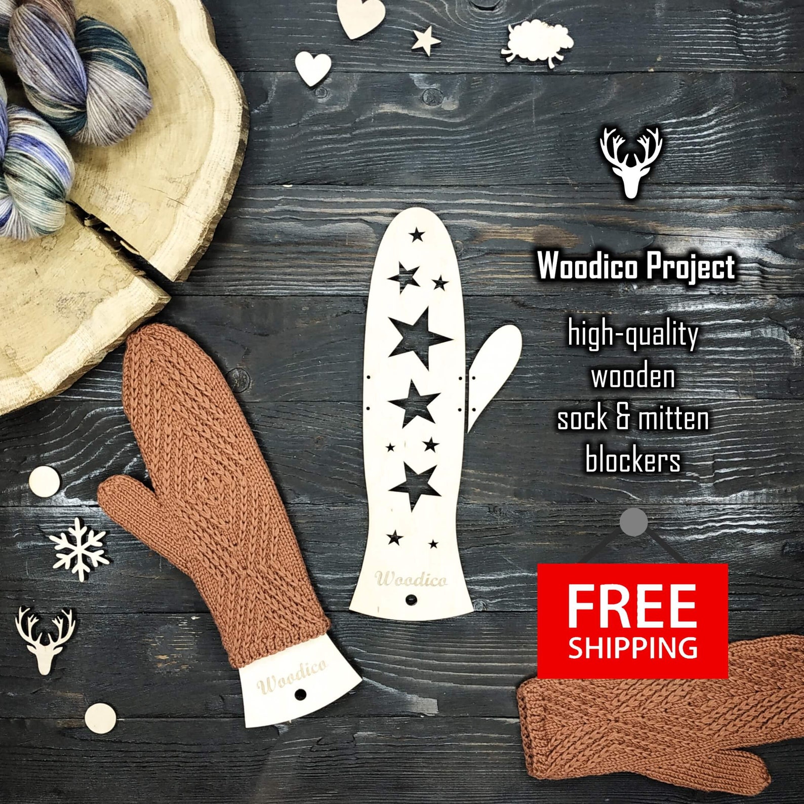 Wooden Mitten Blockers pair Stars Knitting Gift Idea | Etsy