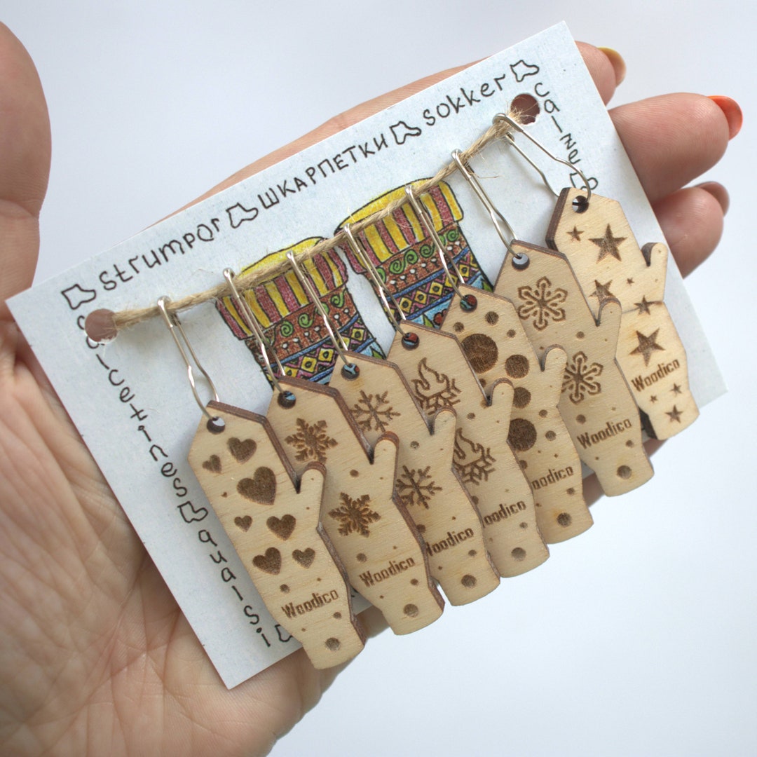Mini Nordic Mittens Wooden Stitch Markers: Set of 7 Knitting ...