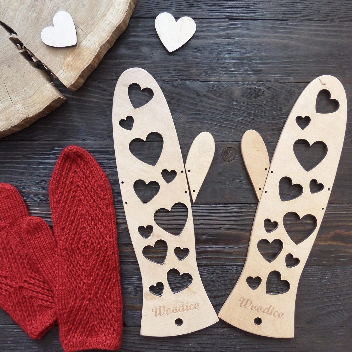 Wooden Mitten Blockers pair Hearts Knitting Gift Idea - Etsy