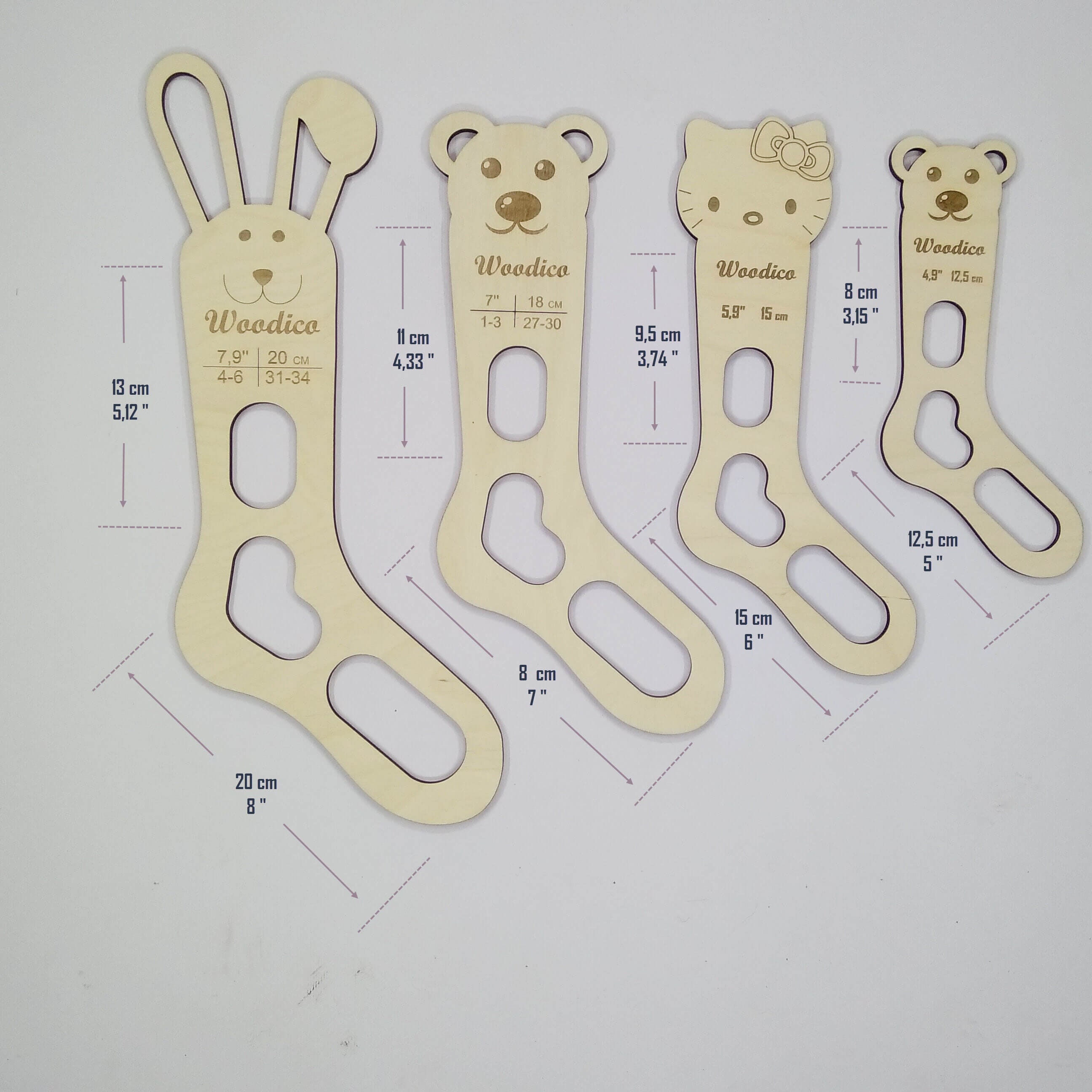 Wooden baby sock blockers pair Teddy bear knitting | Etsy