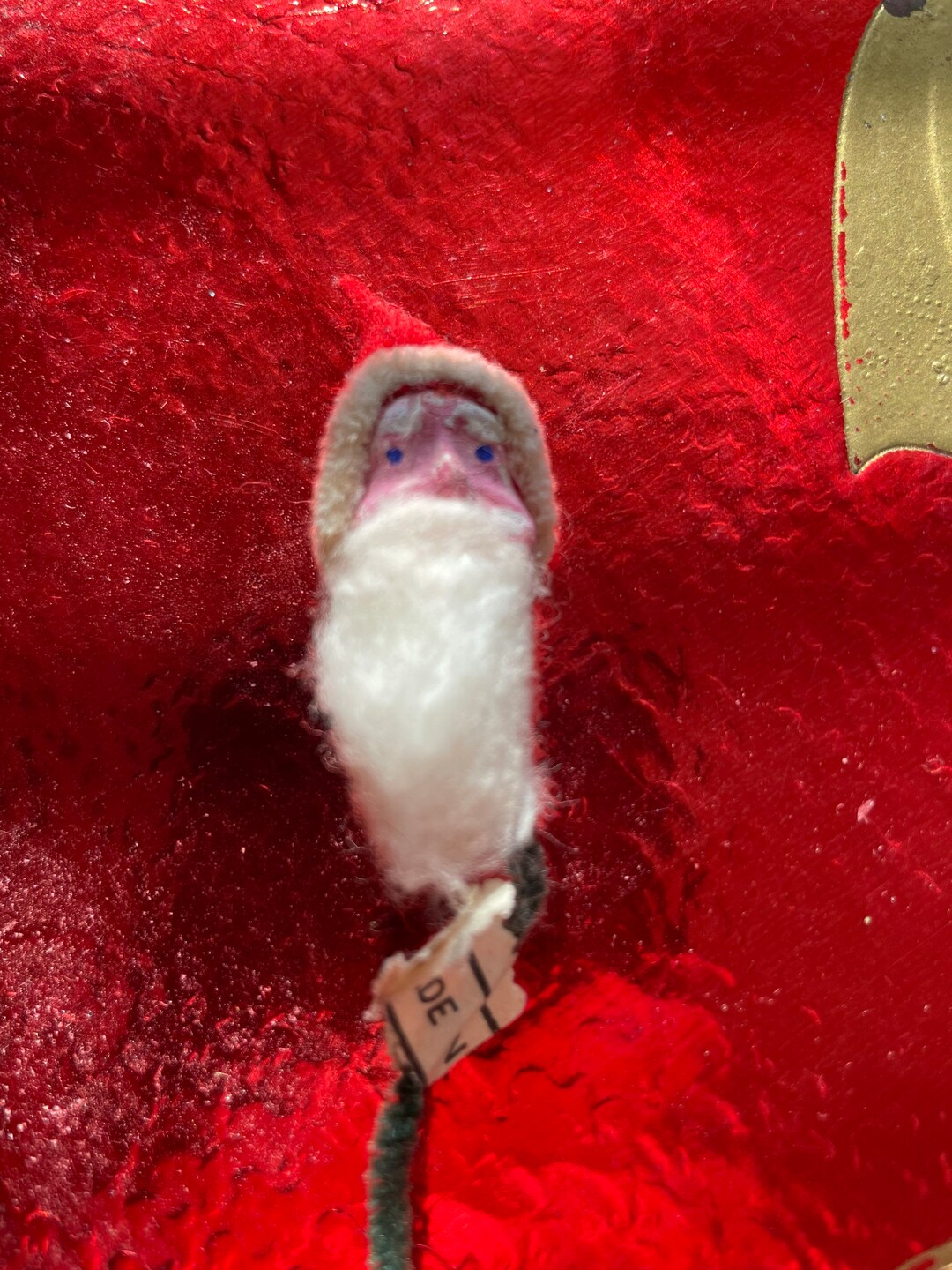 Antique Small Paper Mache Face Santa Ornament Tie on Cotton Beard Felt ...
