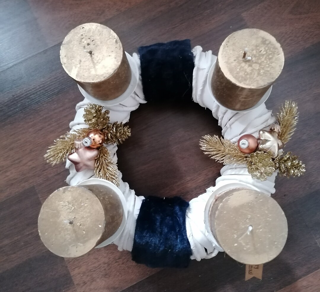 Advent Wreath Table Wreath White Gold Fur - Etsy