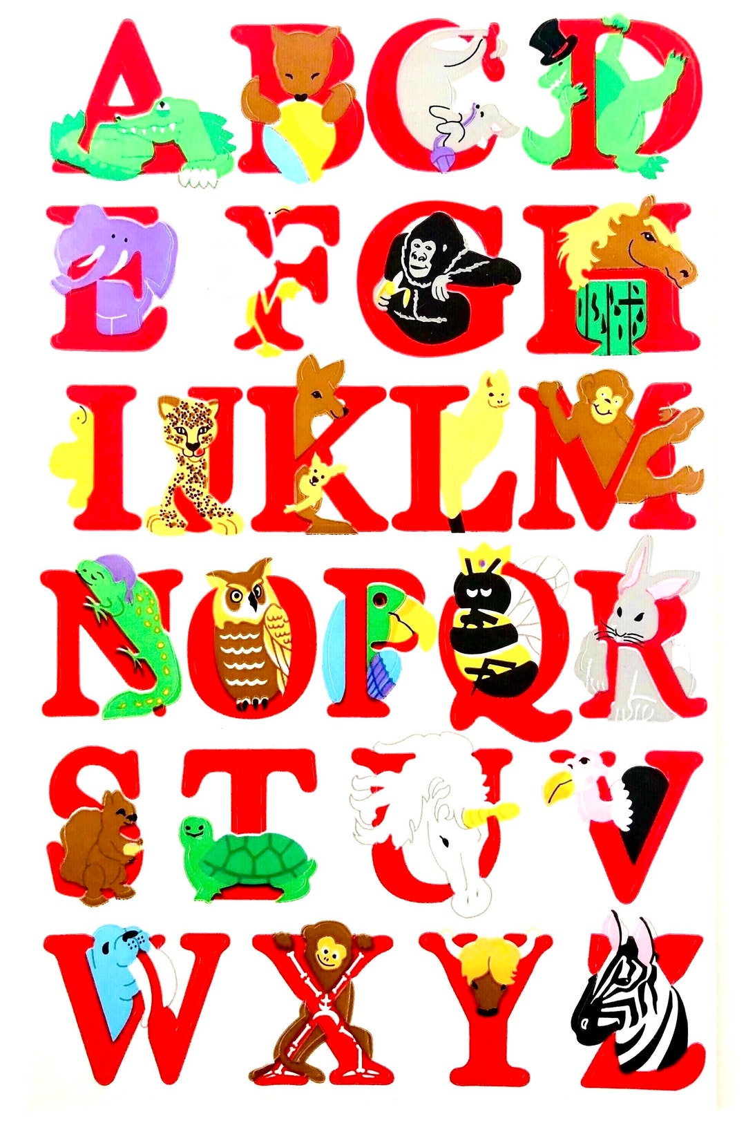Alphabet Animals Vintage Sandylion Maxi Sticker Sheet Jaguar Llama ...