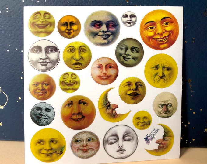 Faces of the Moon Stickers Full Moons, Celestial Star, Multi Faces ...