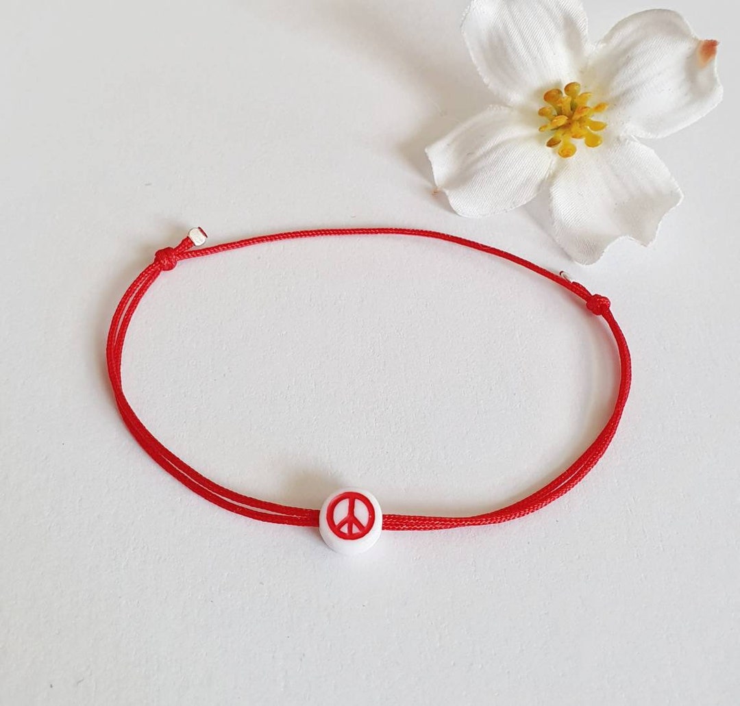 Friendship Bracelet/ Red PEACE Sign / Clasp 925 Sterling Silver ...