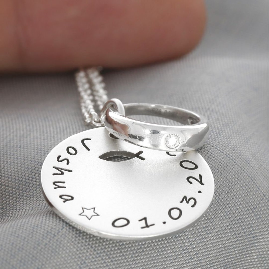 Chain With Engraving Name and Date Ring for Baptism Personalized ...