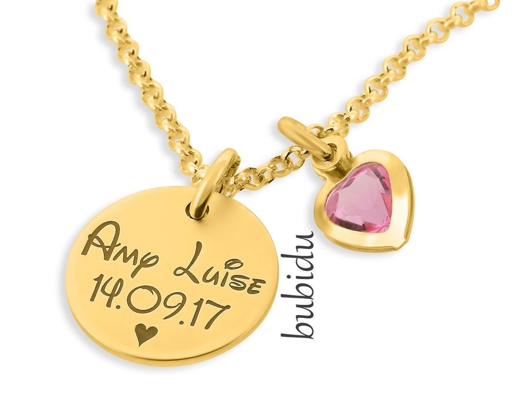 Personalized Gold Name Necklace for Girls, Name and Date Jewelry ...