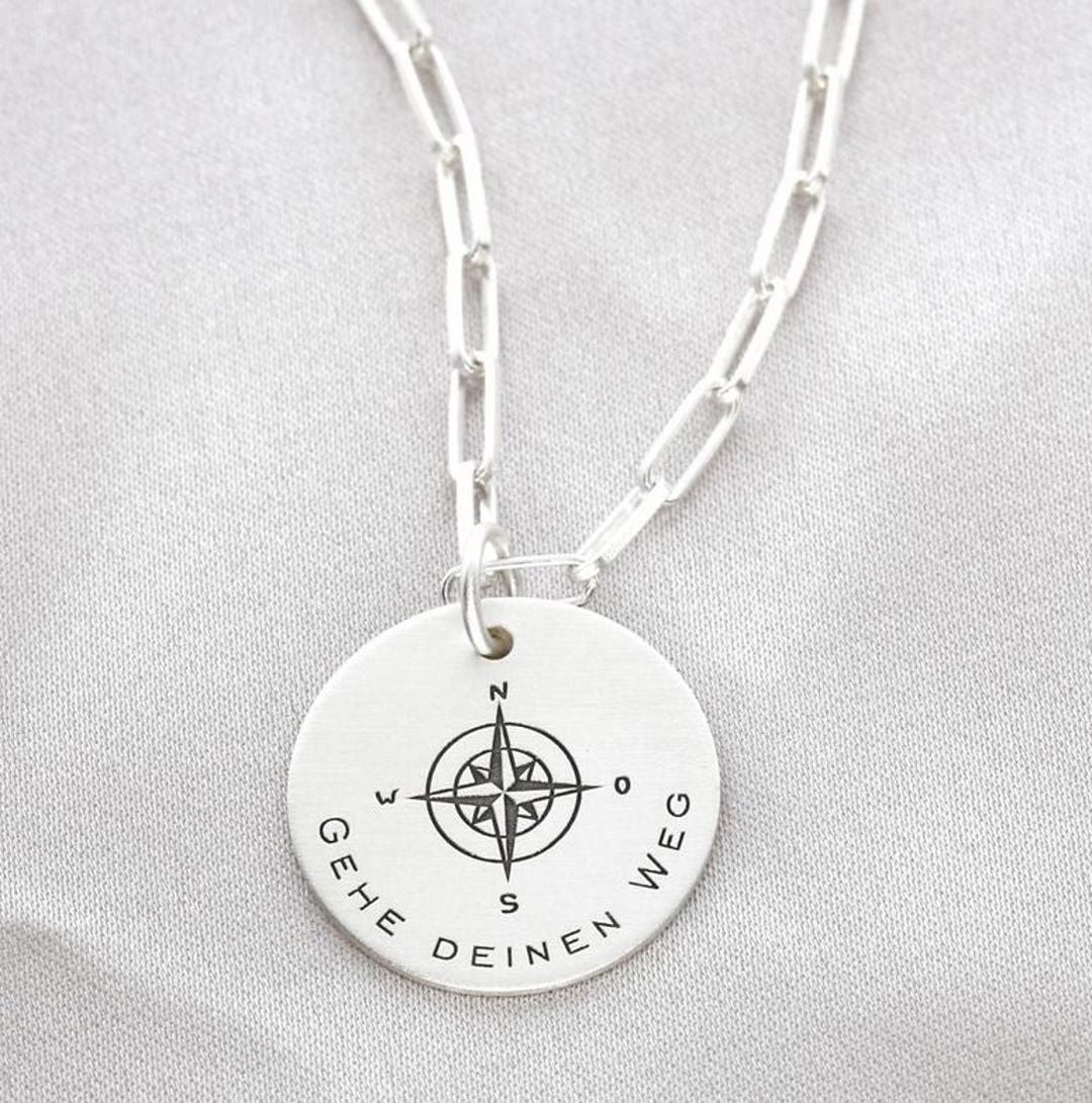 17mm Pendant Matte Compass Wind Rose Engraving Text Personalized ...