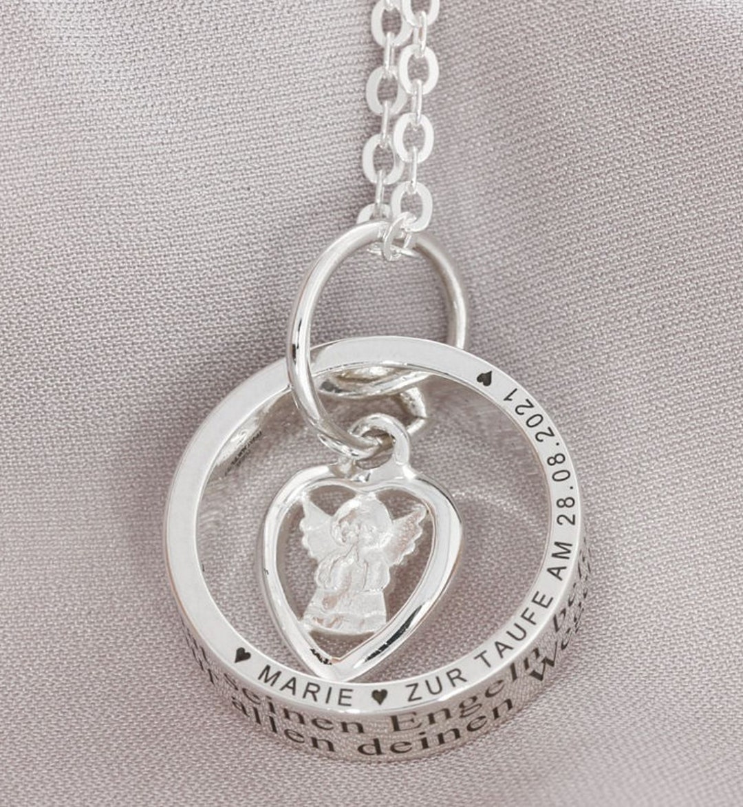 Baptism Ring Angel Engraving Chain Silver Name Chain Baptism Ring ...