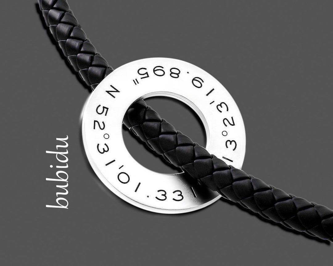 Men's Necklace Engraving Coordinates Necklace Man Black - Etsy UK