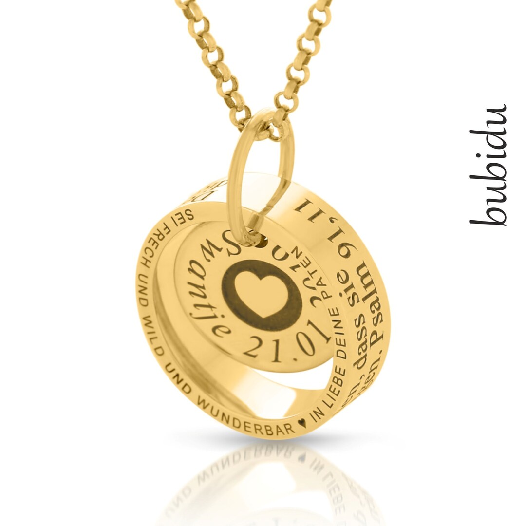 Baptism Chain Gold Plated Ring Engraving Heart Name Chain Saying Verse ...