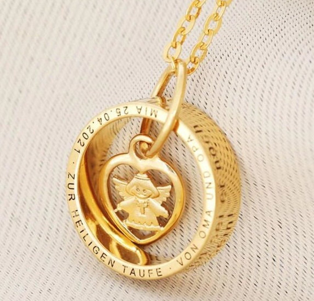 Baptism Chain Christening Ring Gold Plated Name Chain Ring Engraving ...