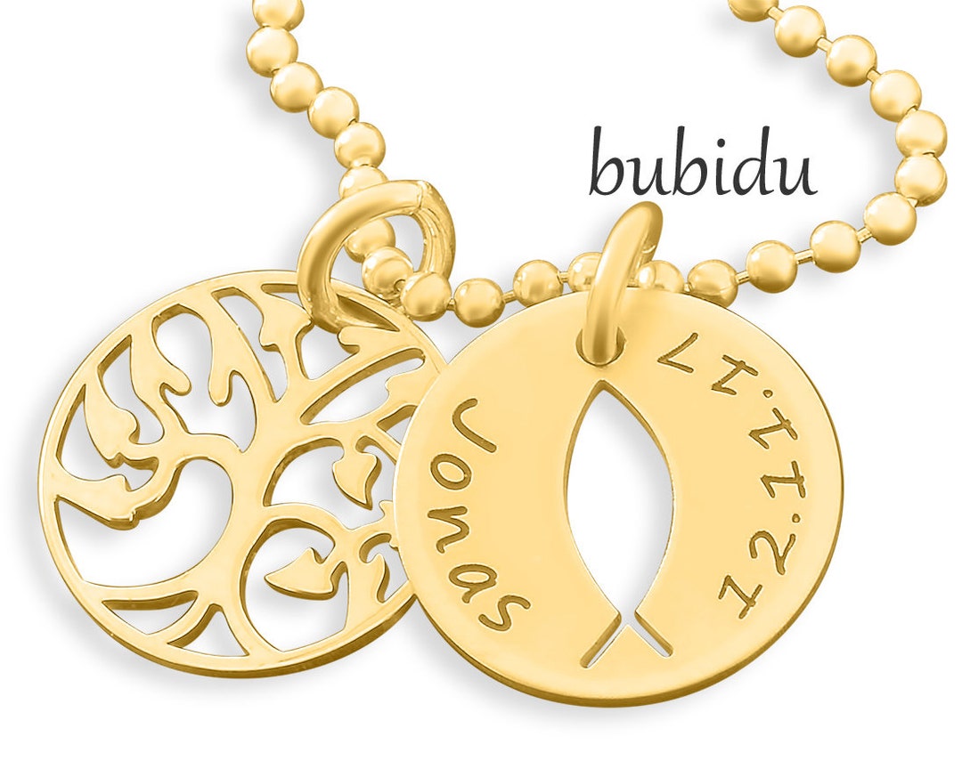 Baptismal Necklace Engraving Gold - Ichthys Baptism Jewelry Tree of ...