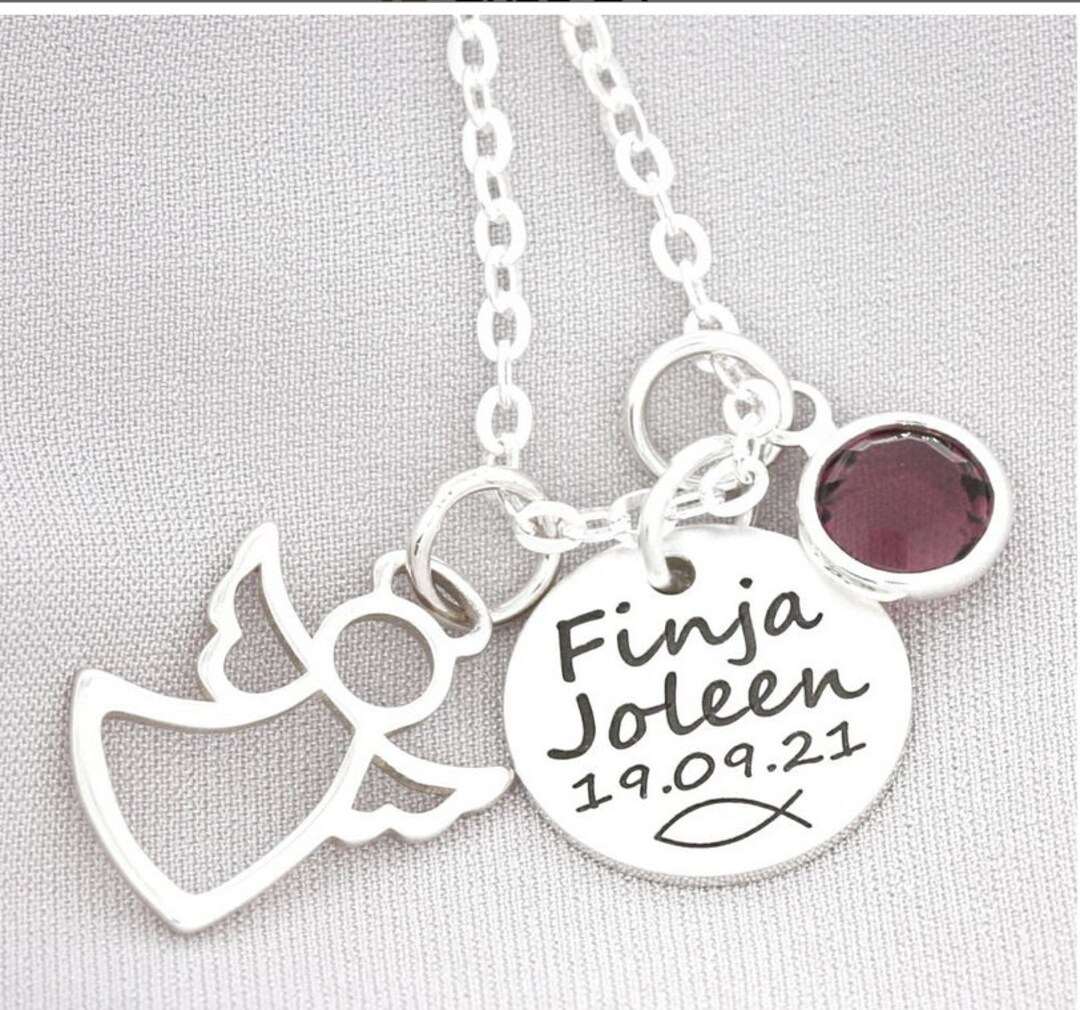 Baptism Chain Angel Baptism Jewelry Engraving Name Chain, Personalized ...