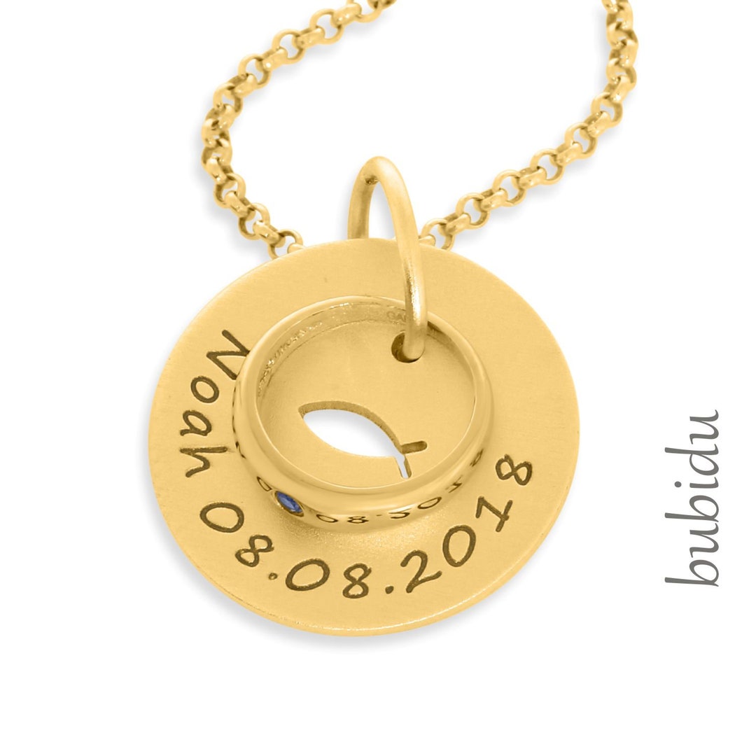 Baptismal Necklace Gold Engraved Name Necklace Baptism Gift Children's ...
