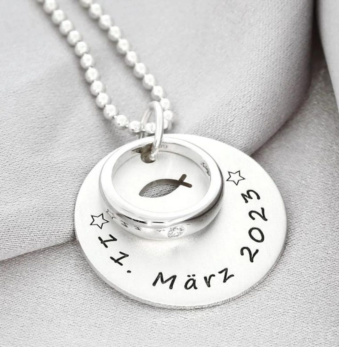 Baptism Necklace Engraving Baptism Ring, Christening Jewelry Silver ...