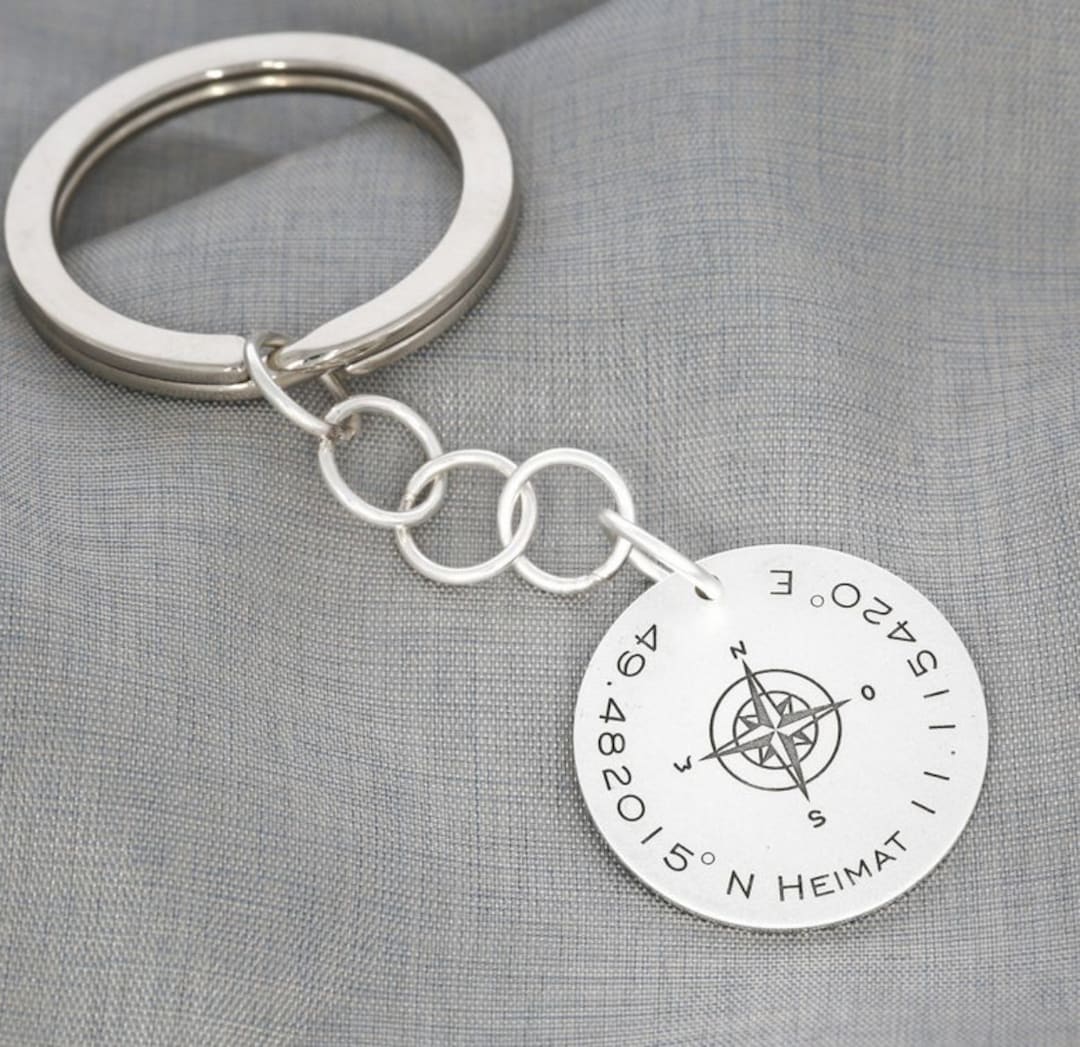 Engraved Keychain Coordinates Pendant Gift Husband Dad Jewelry GPS ...